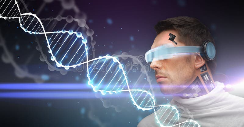 Man with 3d Glasses, Sensors and Dna Molecule Stock Photo - Image of ...