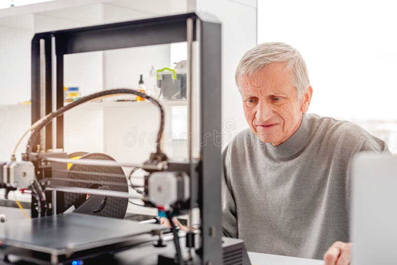 Man with 3D printer stock image. Image of electronic - 242960709