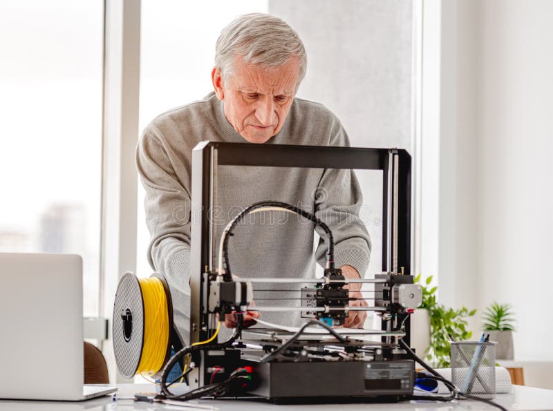 Man with 3D printer stock photo. Image of mechanical - 226166036