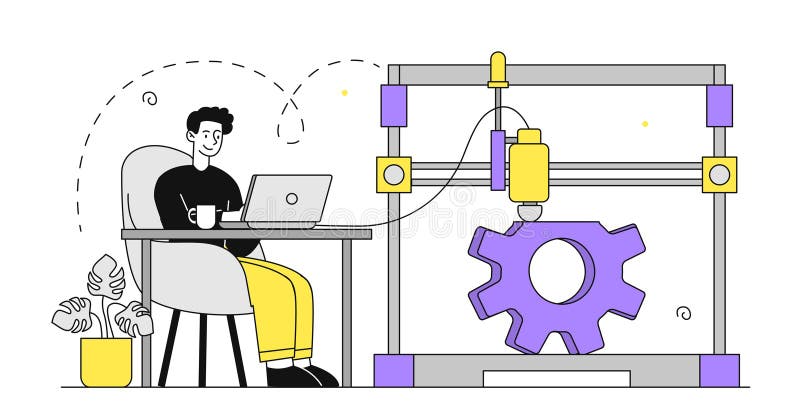 Man with 3d Printer Vector Simple Stock Vector - Illustration of ...