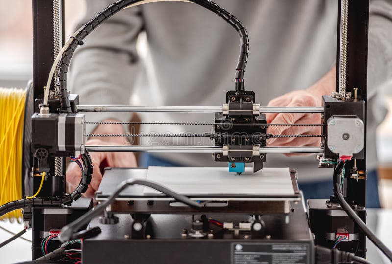 Man with 3D printer stock image. Image of working, electronic - 226166137