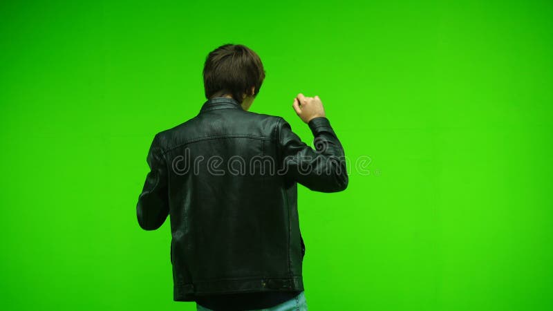 Man Dancing on Green Screen at Studio. Back View Stock Video - Video of ...