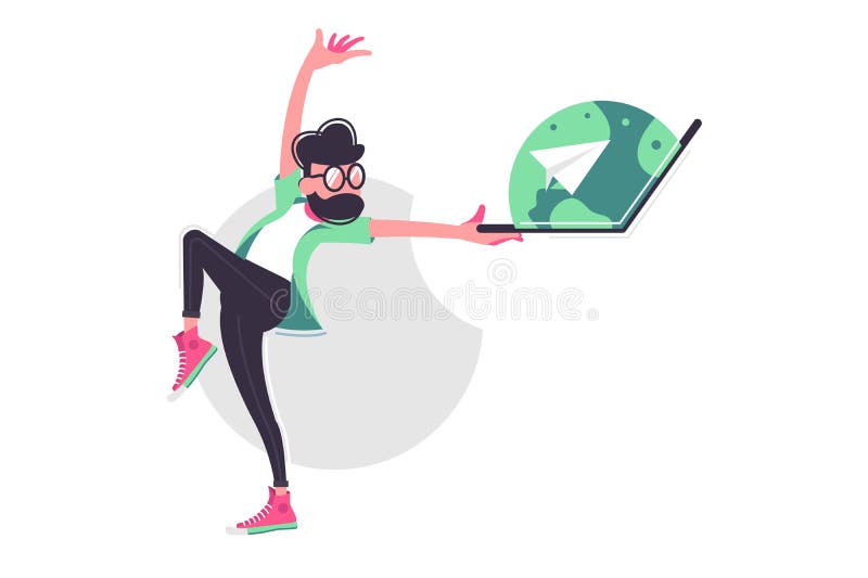 Man Dancing with Open Laptop Stock Vector - Illustration of digital ...