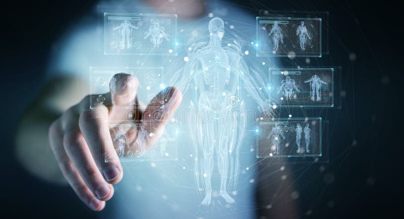 Man Using Digital X-ray Human Body Holographic Scan Projection 3D ...
