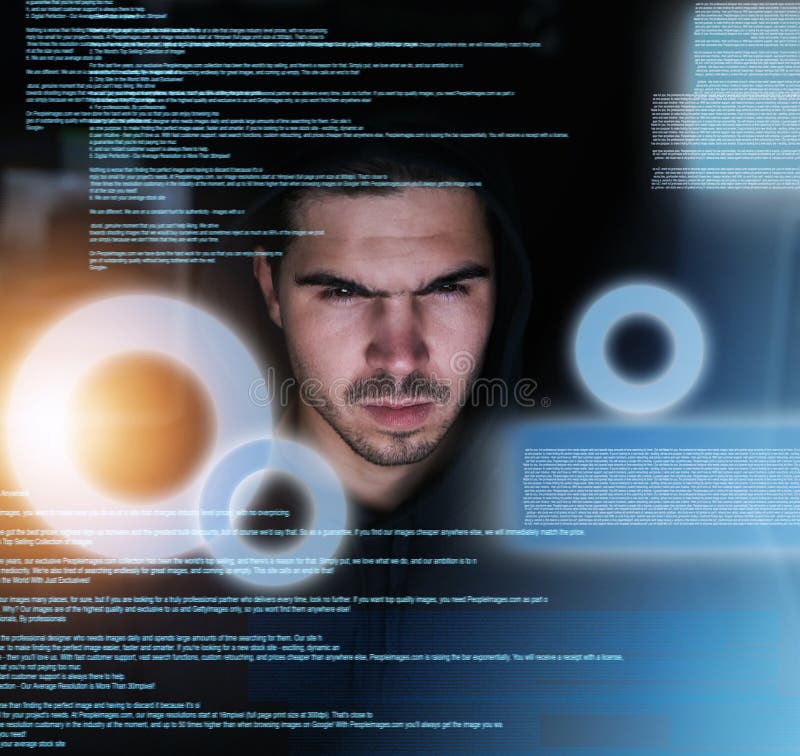 Man Dark And Data Overlay For Hacking Criminal Programmer And Information Or Code For Security