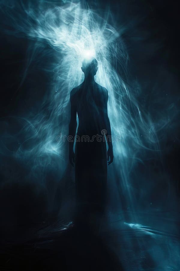 A Man in the Dark with a Light Coming Out of His Head Stock Photo ...