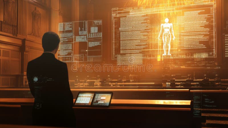 Man Reviews Anatomical Data Late at Night in a Grand Hall Stock Photo ...