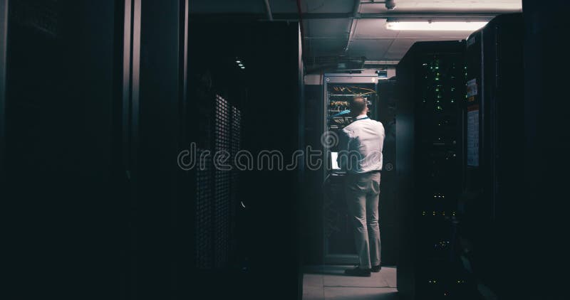 Man Data Center And Computer For Maintenance System Solution And Server Room Coding Or Cyber