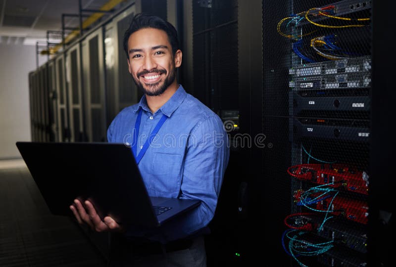 Man Data Center And Computer In Programming Portrait Server Room Coding And Programming Or