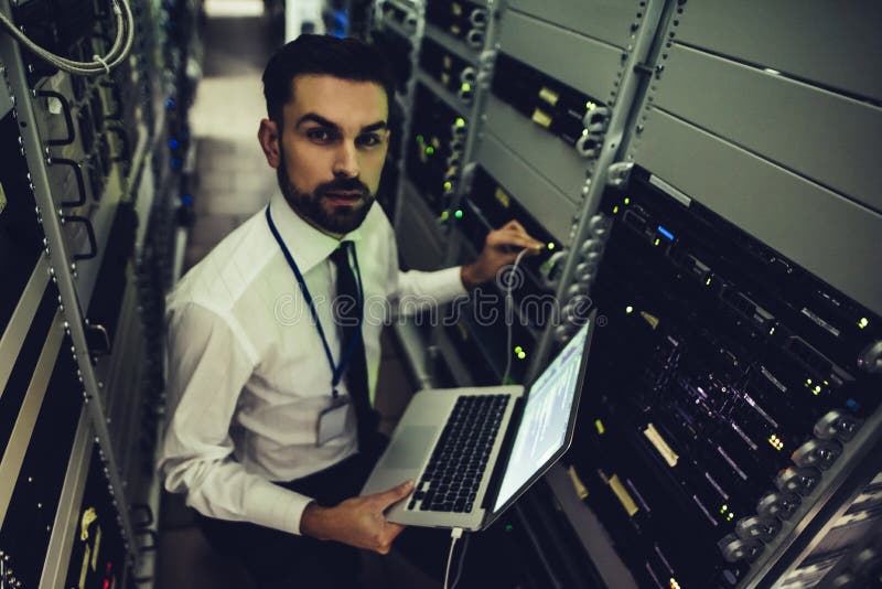 Man in data centre stock image. Image of business, maintenance - 104994717