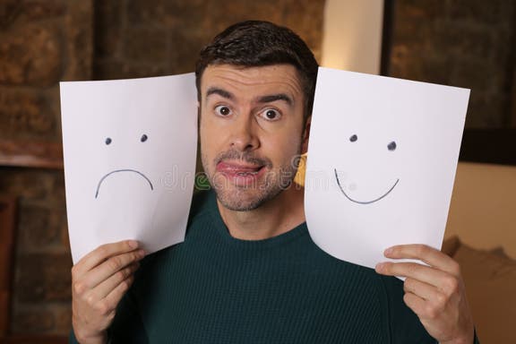 Man Deciding His Current Mood Stock Photo - Image of emoticon, funny ...