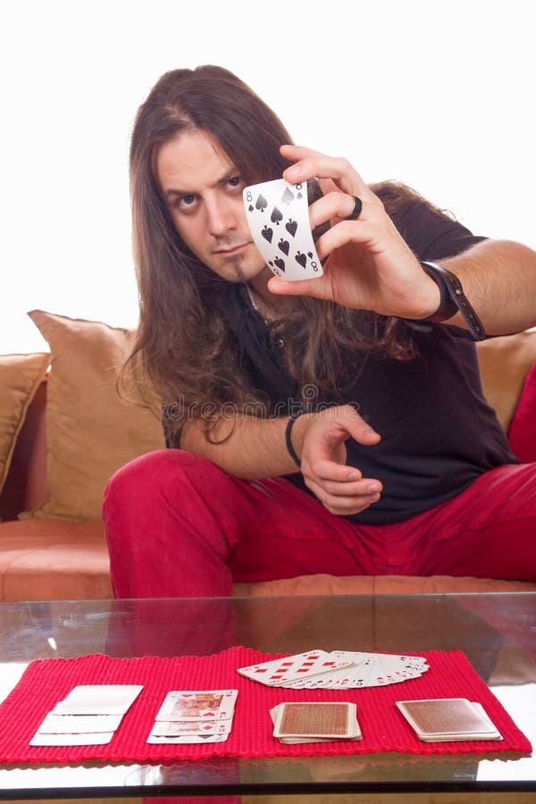 Man with a Deck of Cards on the Table Stock Image - Image of money ...