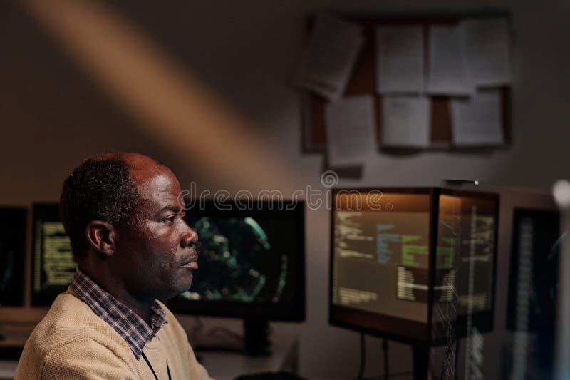 Man Decoding Online Data on Screen Stock Photo - Image of concentration ...