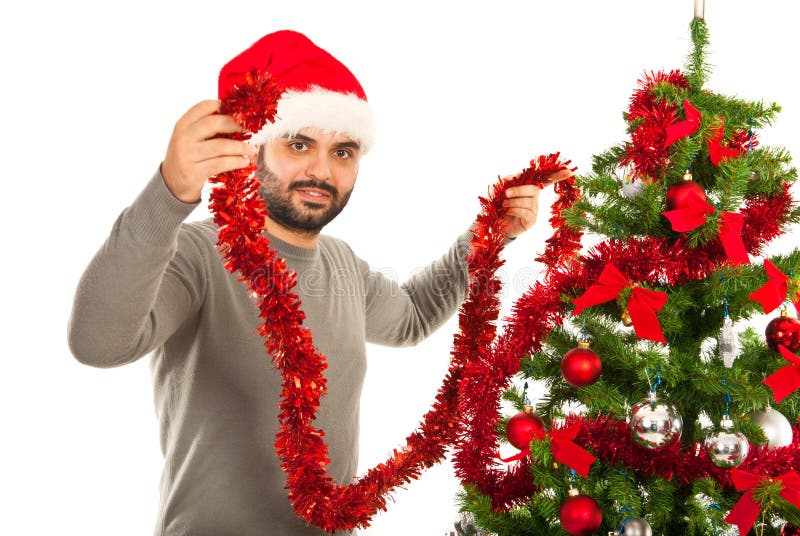 Man Decorate Christmas Tree Stock Image - Image of white, portrait ...