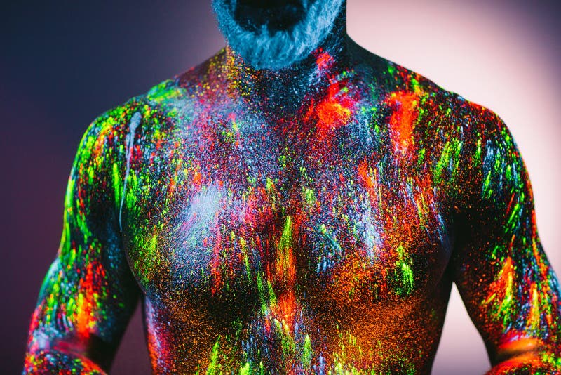 The Man is Decorated in a Ultraviolet Powder Stock Image - Image of ...