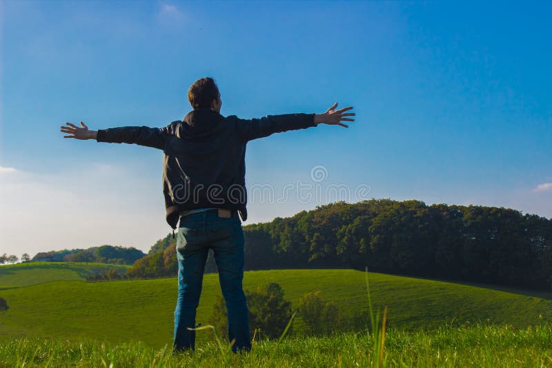 Man Deep Breathing in Nature Stock Image - Image of agrarian, odenwald ...