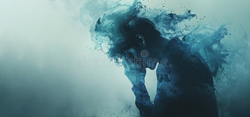 A Man with a Deep Expression of Anger or Sadness Presses His Hands To ...