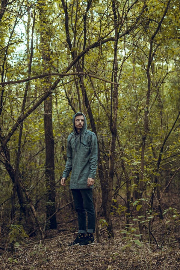 Man deep in the woods stock image. Image of male, happy - 98648519