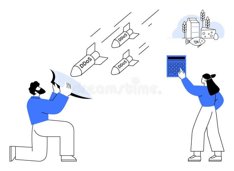 Man Defending Against DDoS Cyber Attacks Using a Shield As Woman ...