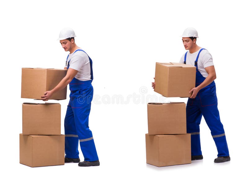 The Man Delivering Box Isolated on White Stock Photo - Image of ...