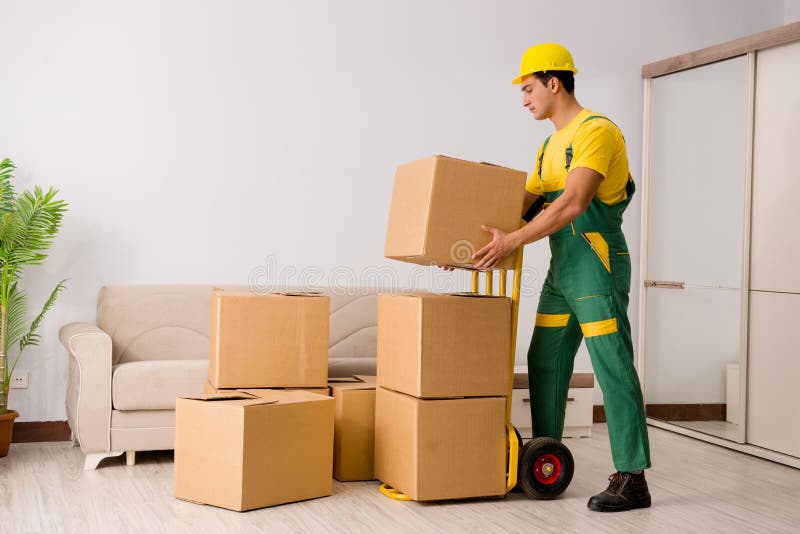 The Man Delivering Boxes during House Move Stock Image - Image of ...