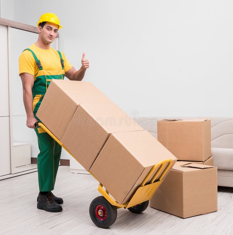 Man Delivering Boxes during House Move Stock Image - Image of cardboard ...
