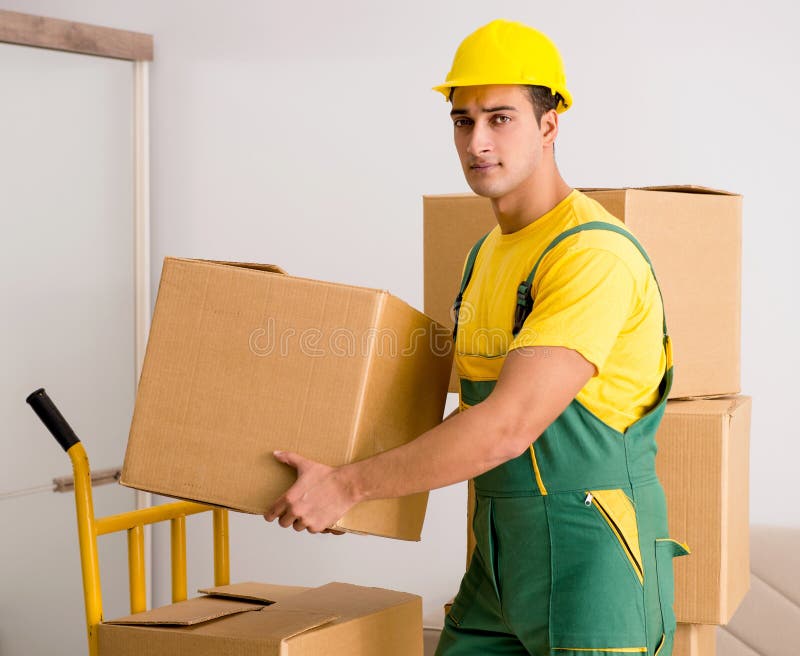 Man Delivering Boxes during House Move Stock Image - Image of hard ...