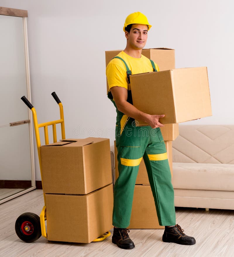 Man Delivering Boxes during House Move Stock Image - Image of packing ...