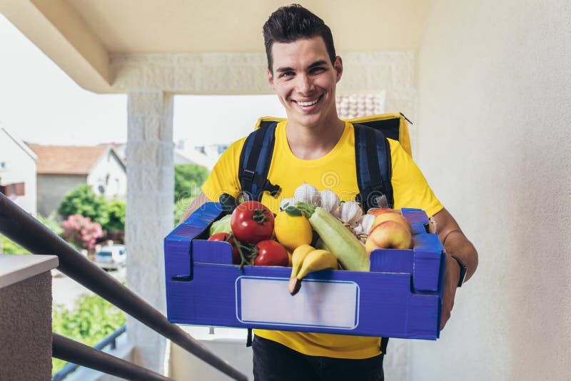 Man Delivering Online Grocery Order Stock Image - Image of online, male ...