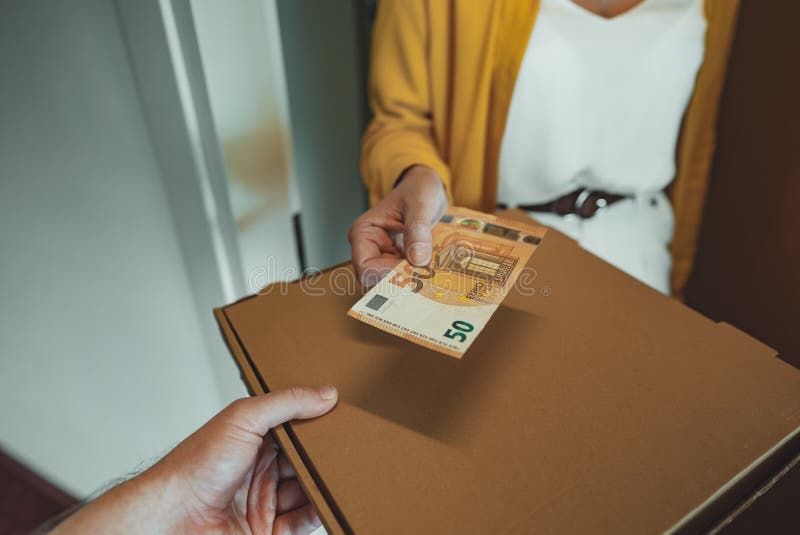Man Delivering Pizza in Box Stock Photo - Image of cash, express: 306697856