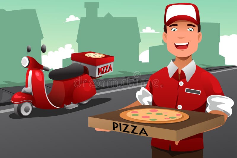 Pizza delivery man stock vector. Illustration of pizza - 19885856
