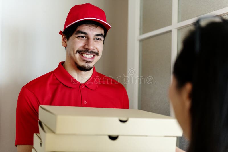 Happy Delivery Man Giving Fist Bump To Each Other Stock Photo - Image ...