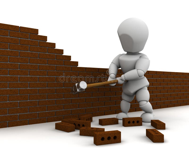 Man Demolishing a Wall with a Sledge Hammer Stock Illustration ...