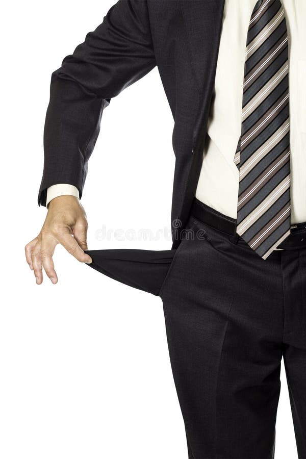 Man Demonstarting Empty Pocket Isolated. Bankrupt Concept. Stock Image ...