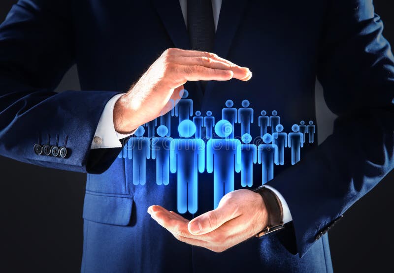 Man Demonstrating Virtual Structure of Organization. Business ...