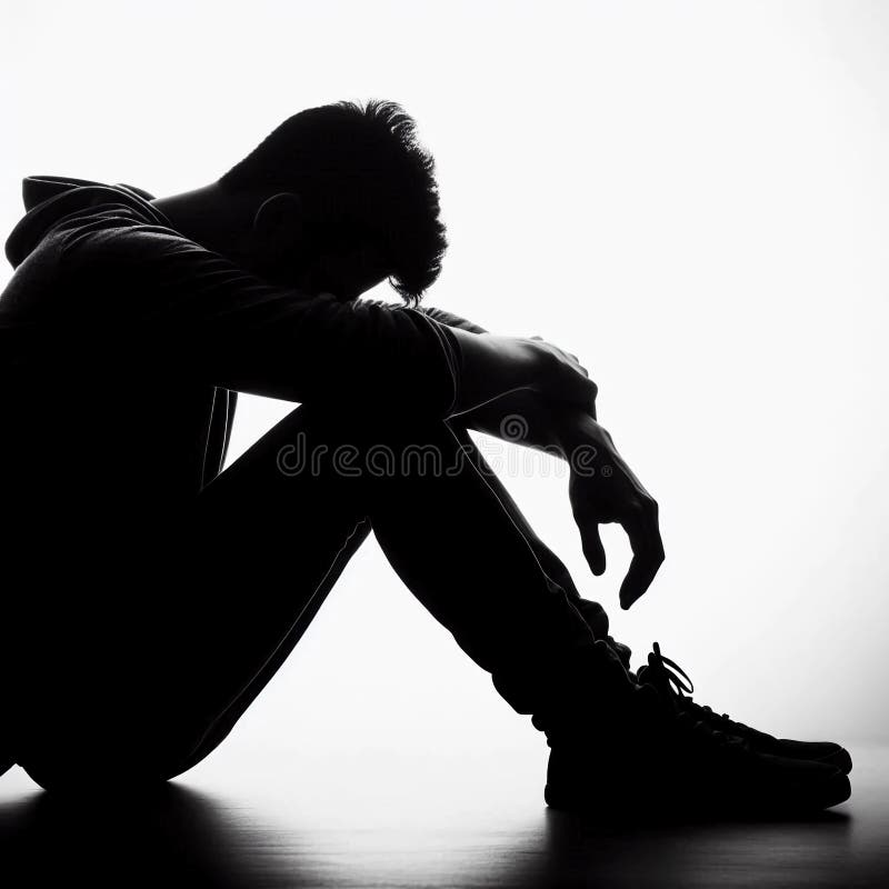 Man in a depressed pose stock illustration. Illustration of silhouette ...