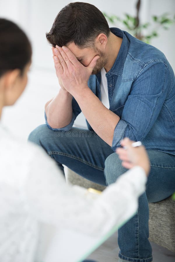 Man with Depression Crying during Psychotherapy Session Stock Photo ...