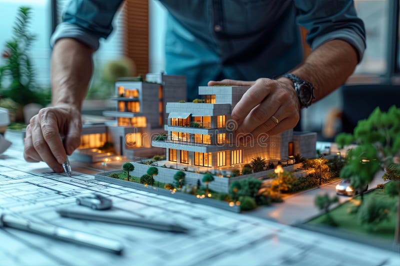 Man Designs a Building on a Piece of Paper Stock Illustration ...