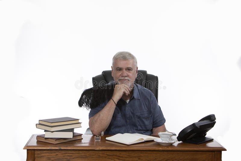Man at Desk stock image. Image of business, quill, books - 116583669