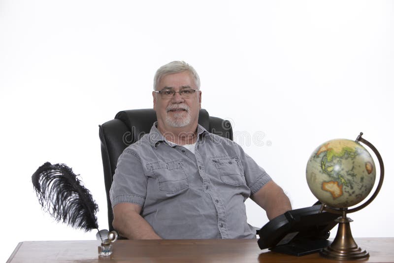 Man at Desk stock photo. Image of older, desk, pensive - 117759328