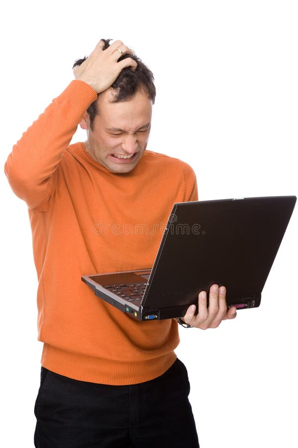 Man Despairing with Computer Stock Photo - Image of expression, hate ...