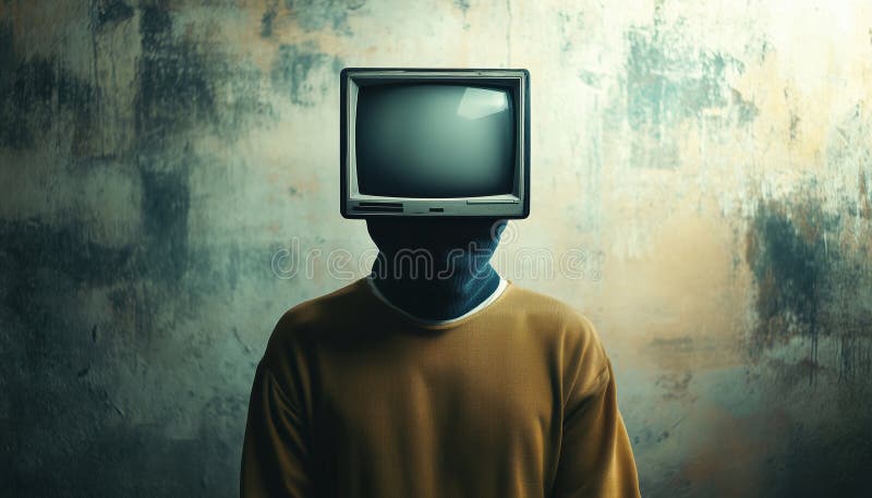 Man in Desperate Situation Wearing a Television on His Head for Some ...