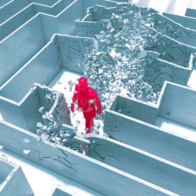 Man destroys a labyrinth stock illustration. Illustration of difficulty ...