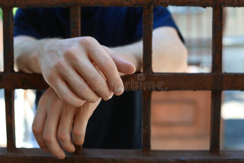 Man Detained in Jail Outdoors. Criminal Law Stock Image - Image of ...