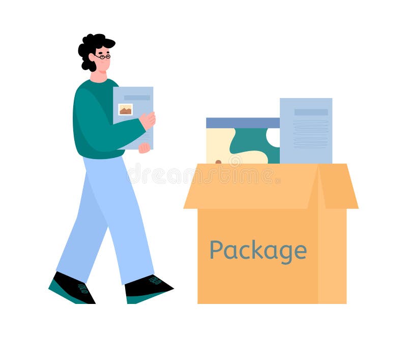 Man Developer Devops Specialist Puts Documents in Box a Vector ...