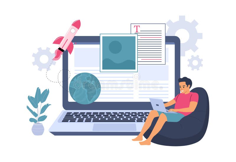 A Man is Developing a Website. Vector Illustration Stock Vector ...