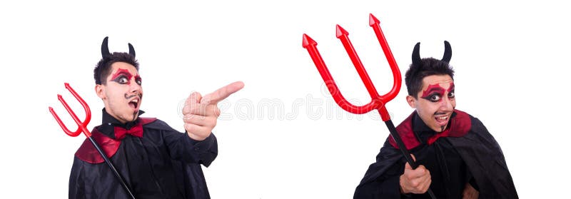 Man in Devil Costume in Halloween Concept Stock Image - Image of horn ...