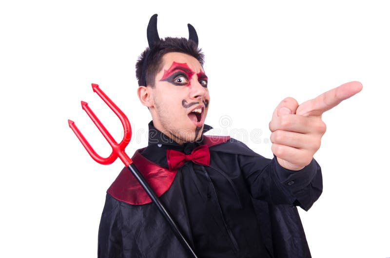 Man in devil costume stock photo. Image of fork, halloween - 34868288