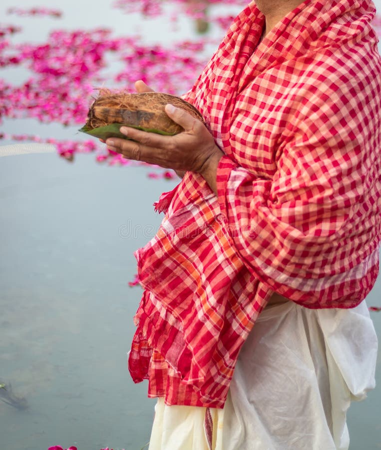 Man Devotee with Religious Offerings for Sun God during Chhath Festival ...