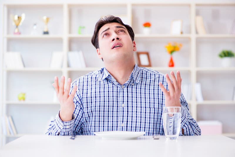 The Man on Diet Waiting for Food in Restaurant Stock Photo - Image of ...